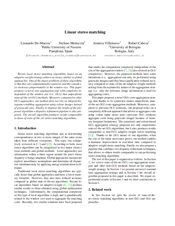 (PDF) Linear stereo matching