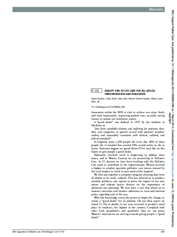 (PDF) Quality End of Life Care for All (Qelca) Implementation and Evaluation