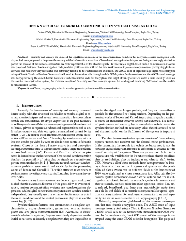 (PDF) Design Of Chaotic Mobile Communication System Using Arduino