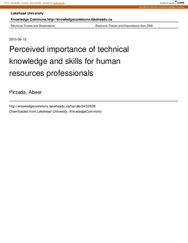 (PDF) Perceived importance of technical knowledge and skills for human resources professionals ...