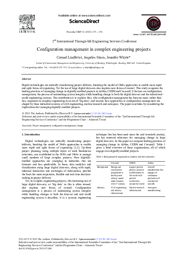 Pdf Configuration Management In Complex Engineering Projects