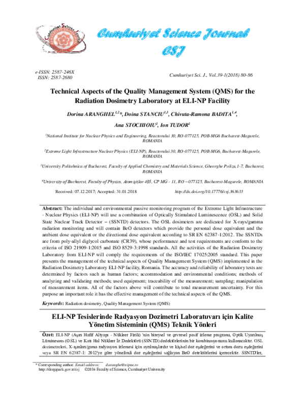 (PDF) Technical Aspects of the Quality Management System (QMS) for the ...