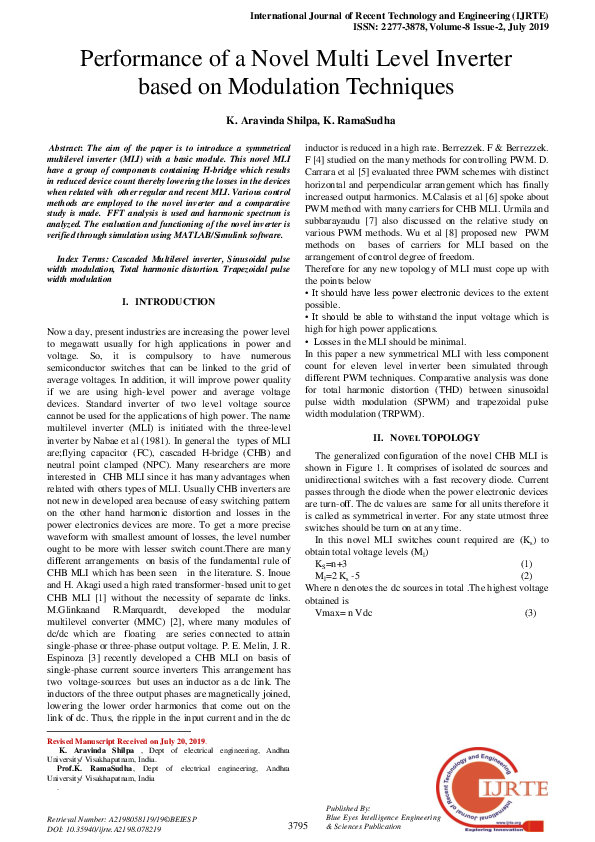 (PDF) Performance of a Novel Multi Level Inverter based on Modulation Techniques