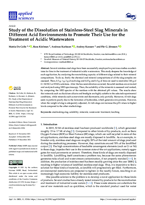 (PDF) Study of the Dissolution of Stainless-Steel Slag Minerals in ...