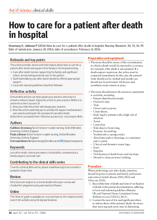 (PDF) How to care for a patient after death in hospital