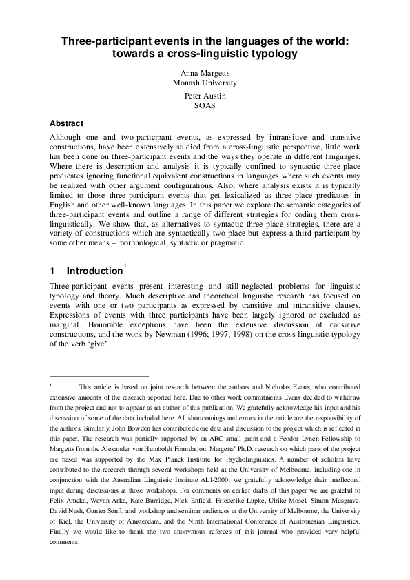 (PDF) Three-participant events in the languages of the world: towards a ...