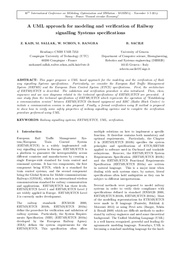 Pdf Modeling And Verifying Railway Signaling With Uml