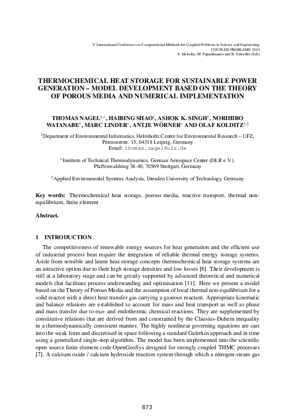 (PDF) Thermochemical heat storage for sustainable power generation-model dvelopment based on the ...