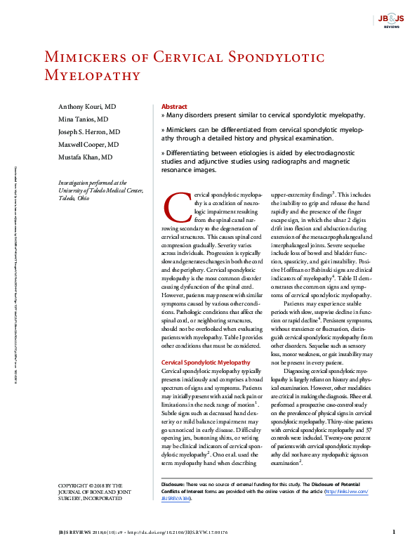 (PDF) Mimickers of Cervical Spondylotic Myelopathy