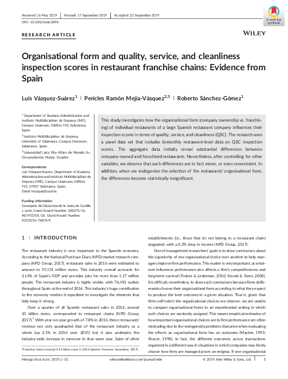 (PDF) Organisational form and quality, service, and cleanliness ...