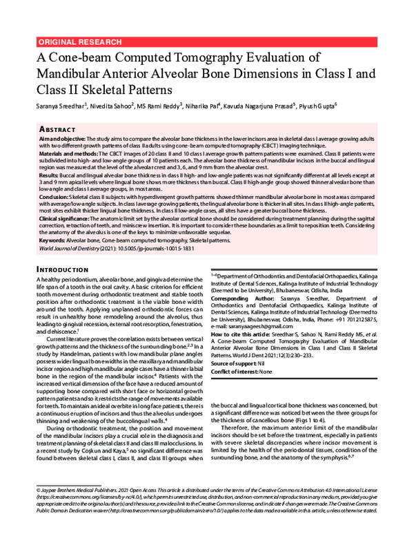 (PDF) A Cone-beam Computed Tomography Evaluation of Mandibular Anterior Alveolar Bone Dimensions ...
