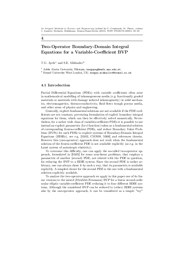 (PDF) Two-Operator Boundary–Domain Integral Equations for a Variable ...