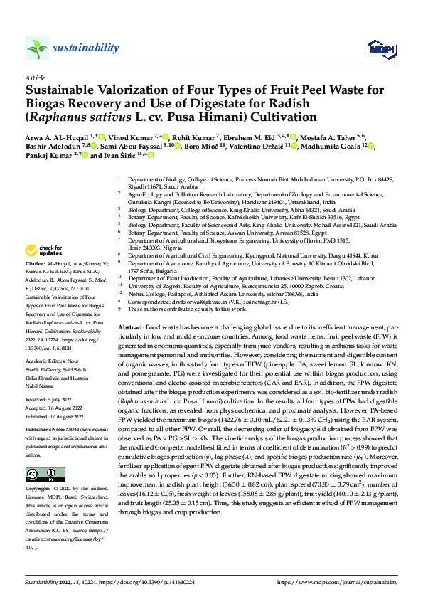 (PDF) Sustainable Valorization of Four Types of Fruit Peel Waste for Biogas Recovery and Use of ...