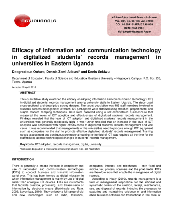 (PDF) Efficacy of Information and Communication Technology in ...
