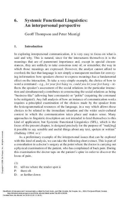 (PDF) 6. Systemic Functional Linguistics: An interpersonal perspective