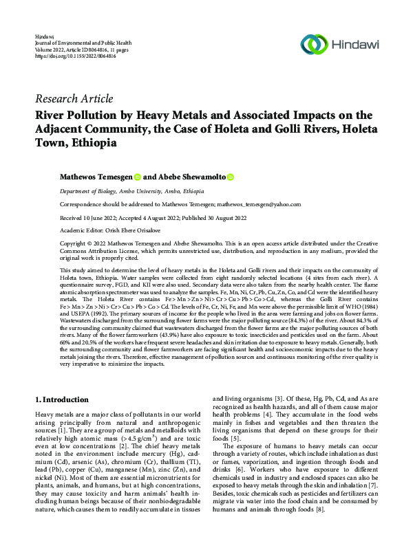 (PDF) River Pollution by Heavy Metals and Associated Impacts on the ...