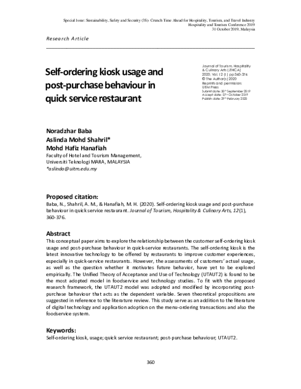 (PDF) Self-ordering kiosk usage and post-purchase behaviour in quick ...