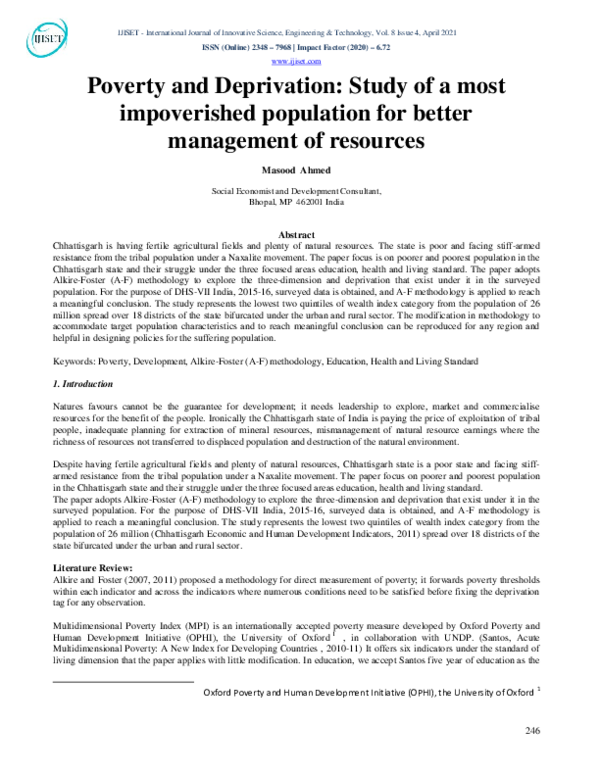 (PDF) Poverty and Deprivation: Study of a most impoverished population ...