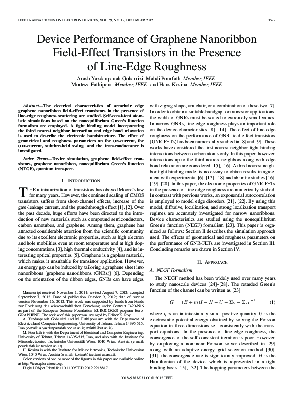 (PDF) Device Performance of Graphene Nanoribbon Field-Effect Transistors in the Presence of Line ...