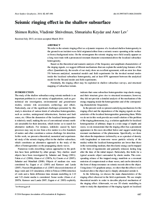 (PDF) Seismic ringing effect in the shallow subsurface