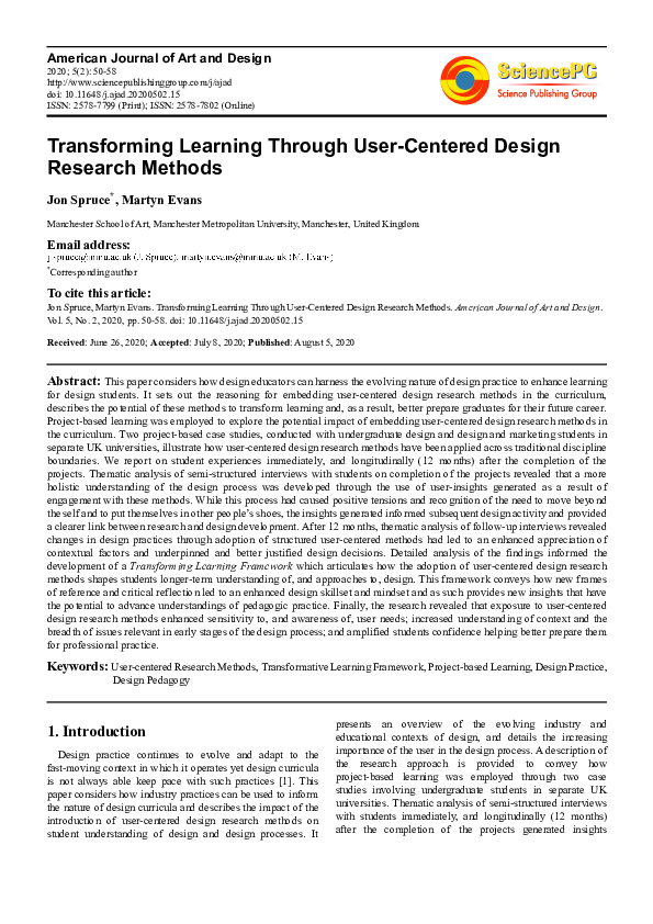 (PDF) Transforming Learning Through User-Centered Design Research Methods