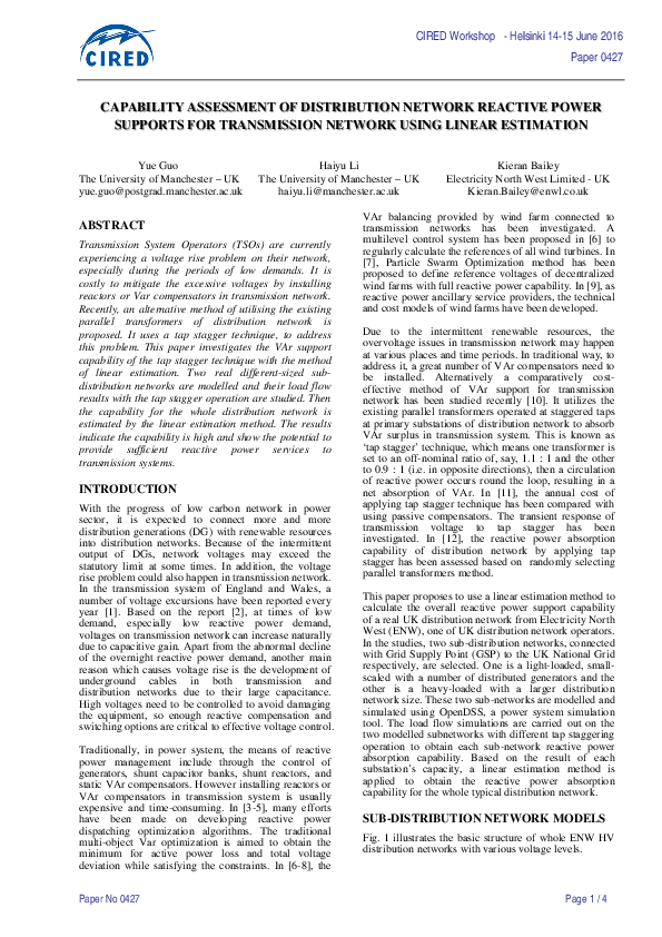 (PDF) Capability assessment of distribution network reactive power supports for transmission ...