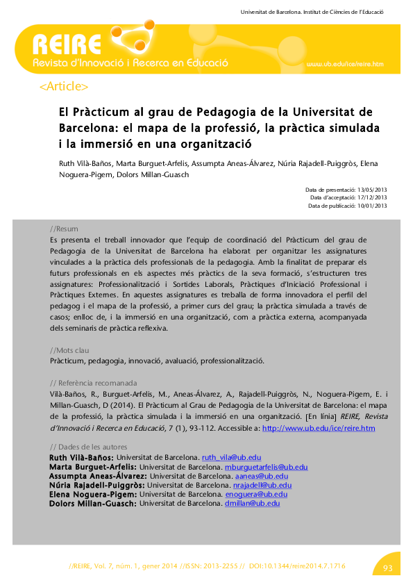 (PDF) Practicum in Pedagogy degree at the University of Barcelona: the map of the profession ...