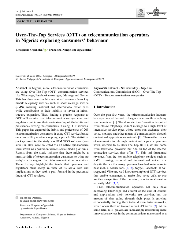 (PDF) Over-The-Top Services (OTT) on Telecommunication Operators in ...