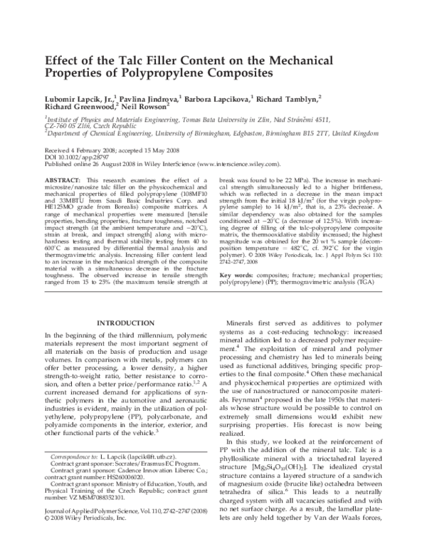 (PDF) Effect of the talc filler content on the mechanical properties of ...