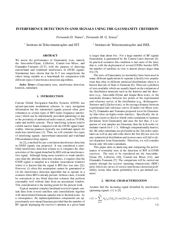 Interference Detection In Gnss Signals Using The Gaussianity Criterion