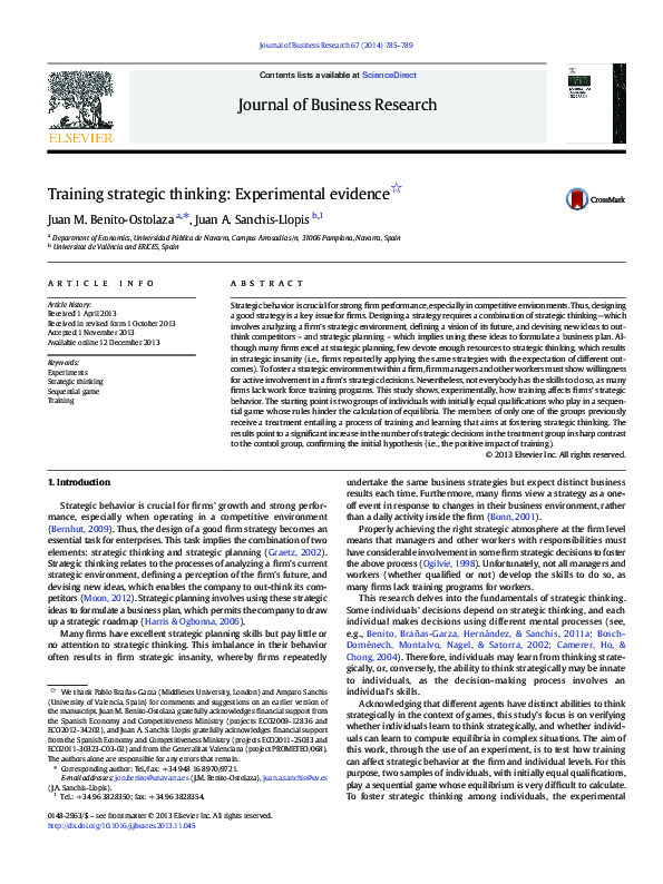(PDF) Training strategic thinking: Experimental evidence