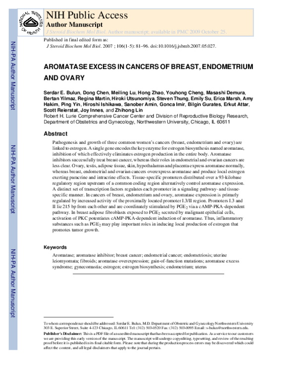 (PDF) Aromatase excess in cancers of breast, endometrium and ovary
