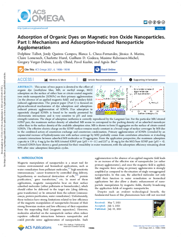 (PDF) Adsorption of Organic Dyes on Magnetic Iron Oxide Nanoparticles. Part I: Mechanisms and ...