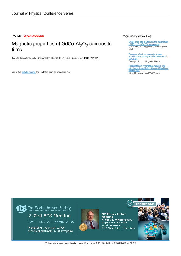 (PDF) Magnetic properties of GdCo-Al2O3 composite films