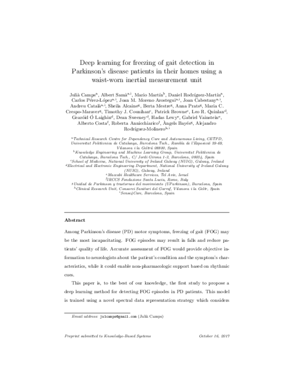 Pdf Deep Learning For Freezing Of Gait Detection In Parkinsons Disease Patients In Their