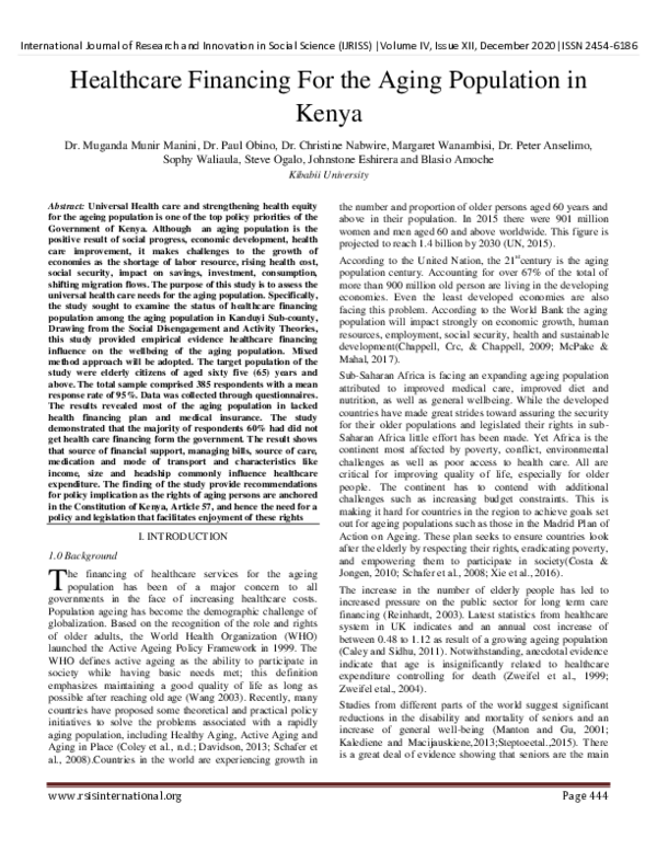 (PDF) Healthcare Financing For the Aging Population in Kenya