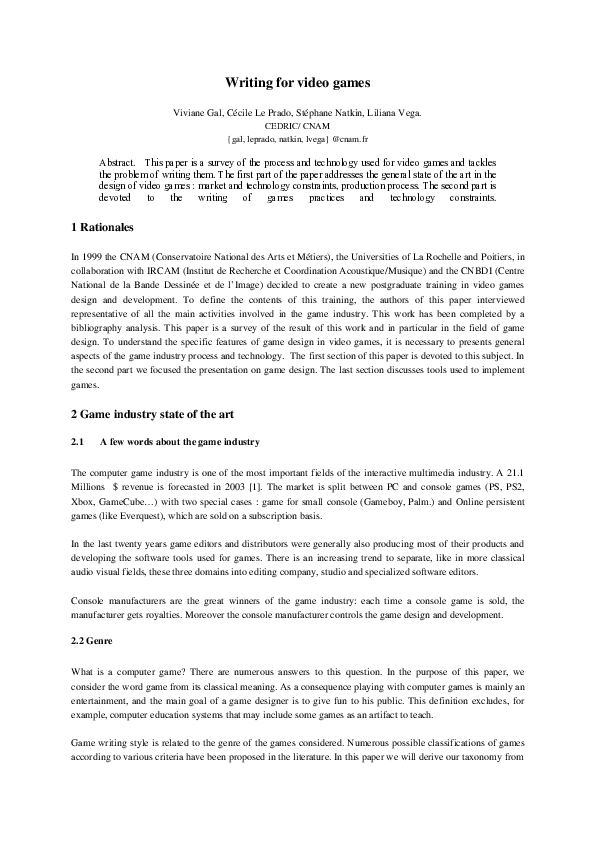 (PDF) Writing for Video Games