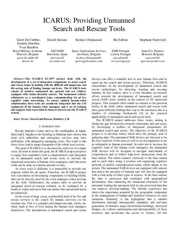 (PDF) Operational RPAS scenarios envisaged for search & rescue by the EU FP7 ICARUS project