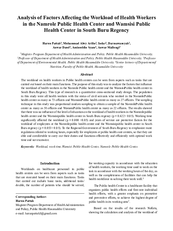 (PDF) Analysis of Factors Affecting the Workload of Health Workers in ...