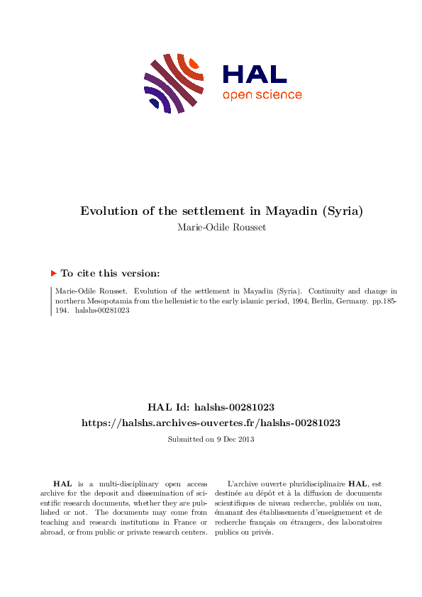 (PDF) Evolution of the settlement in Mayadin (Syria)