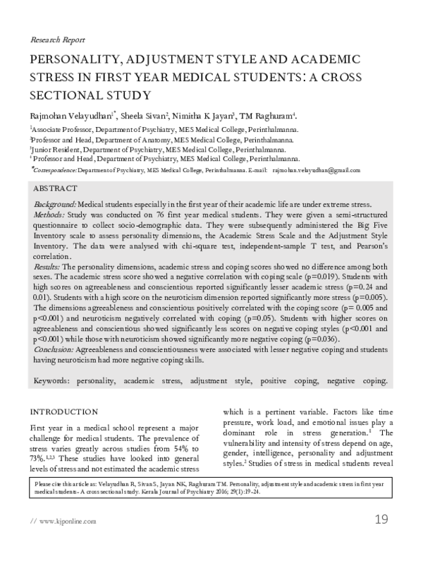 (PDF) Personality, Adjustment Style and Academic Stress in First Year ...