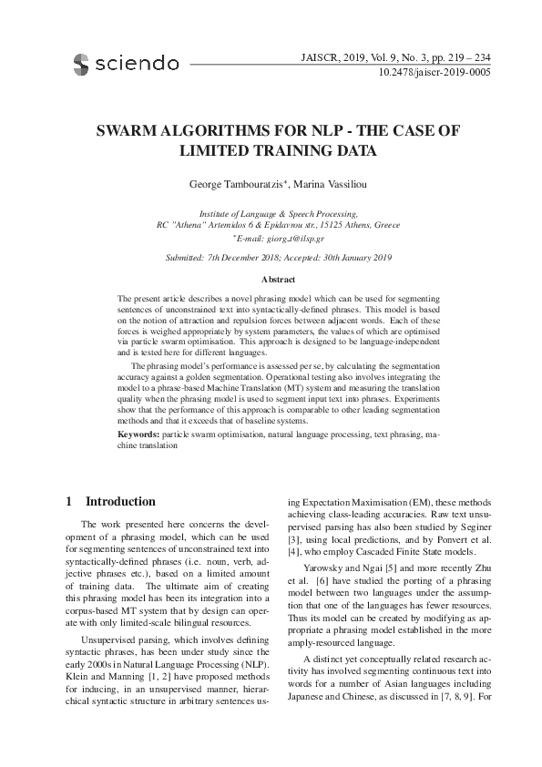(PDF) Swarm Algorithms for NLP - The Case of Limited Training Data