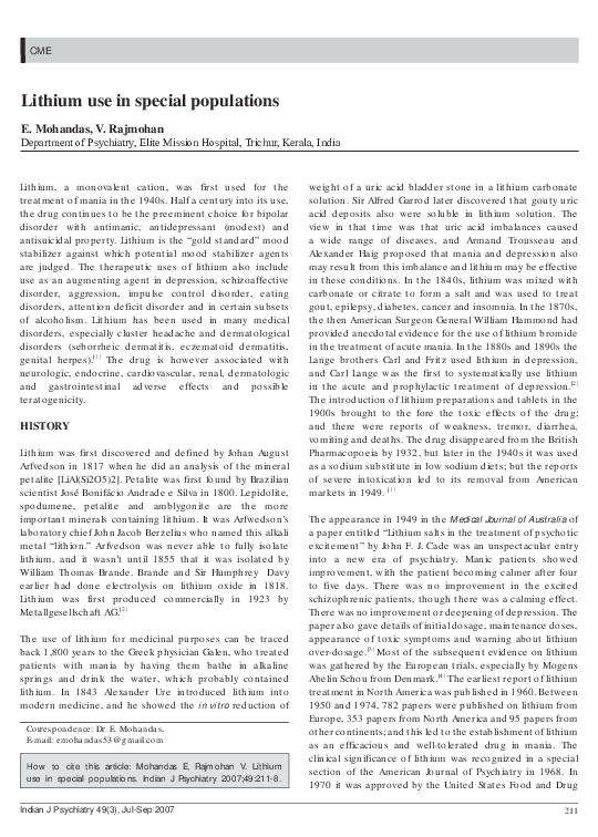 (PDF) Lithium use in special populations