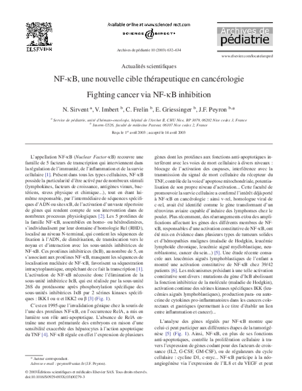 (PDF) NF-κB, une nouvelle cible thérapeutique en cancérologie