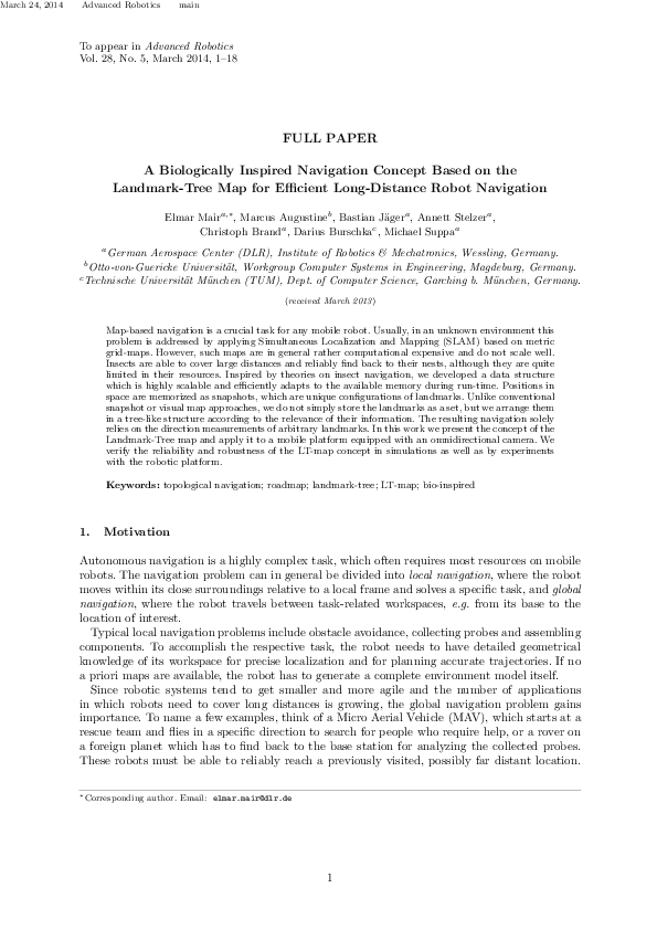(PDF) A biologically inspired navigation concept based on the Landmark-Tree map for efficient ...
