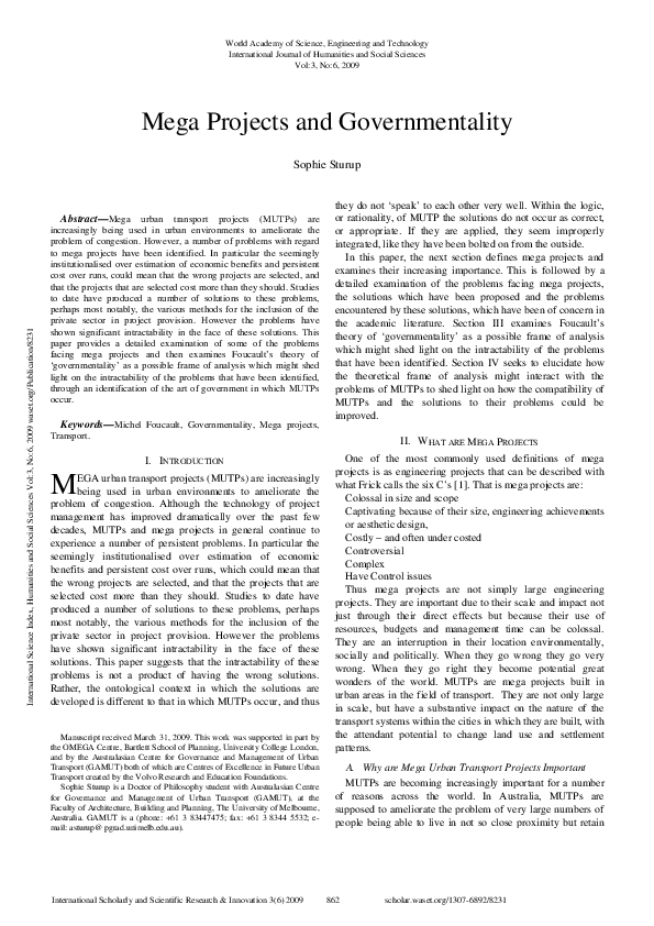(PDF) Mega Projects And Governmentality