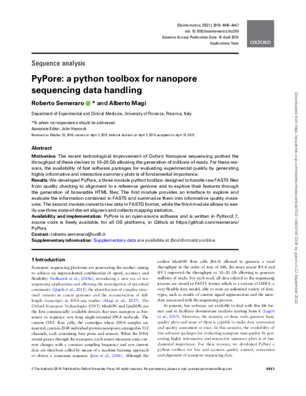 (PDF) PyPore: a python toolbox for nanopore sequencing data handling