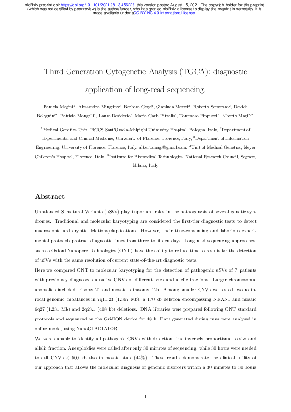 (PDF) Third Generation Cytogenetic Analysis (TGCA): diagnostic application of long-read sequencing