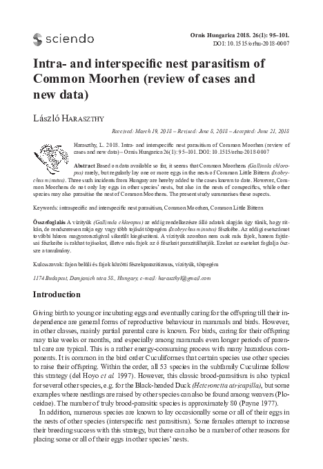 (PDF) Intra- and interspecific nest parasitism of Common Moorhen ...
