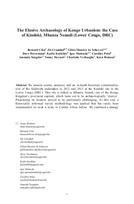 (PDF) The Elusive Archaeology of Kongo Urbanism: the Case of Kindoki ...
